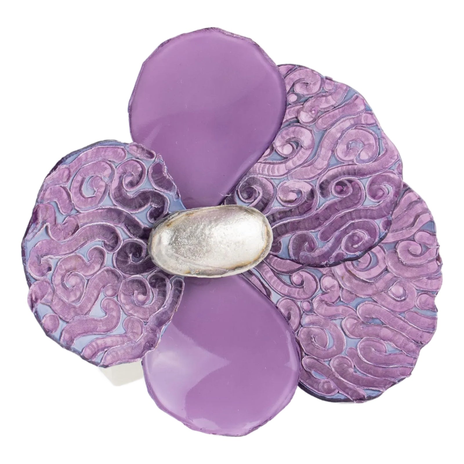 Cilea Paris Purple Lavender Resin Brooch Giant Flower | Chairish