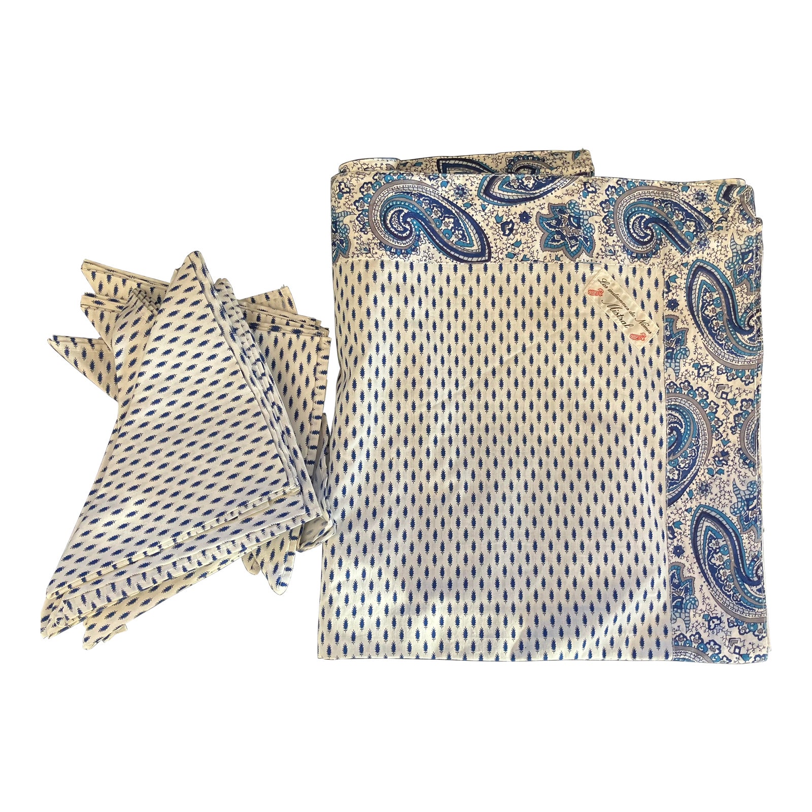 Pierre Deux French Provincal Blue and White Cotton Table Cloth & 12 ...