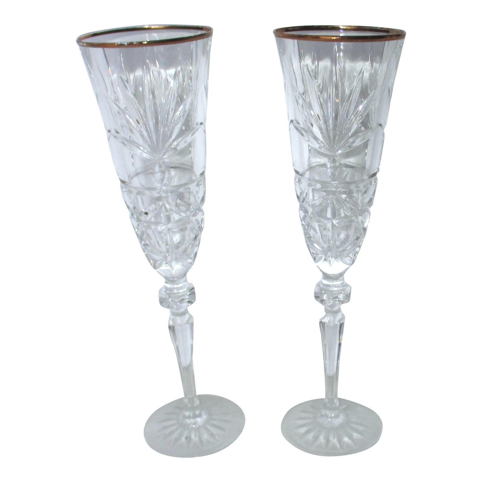 1970s Vintage Pair of Ornate Lead Crystal Heavy Cut Champagne Flutes ...