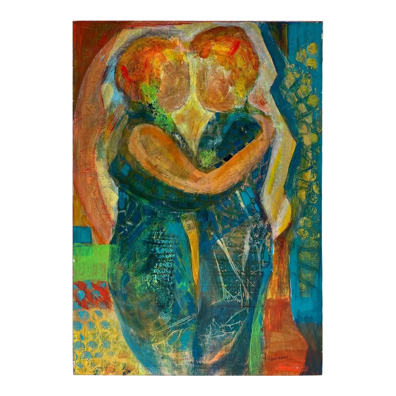 Signed Carol Bertrand Colorful Abstract of a Couple | Chairish