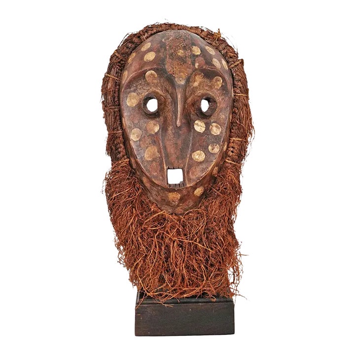 Vintage Mid 20th Century Lega Dot Raffia Mask on Stand | Chairish