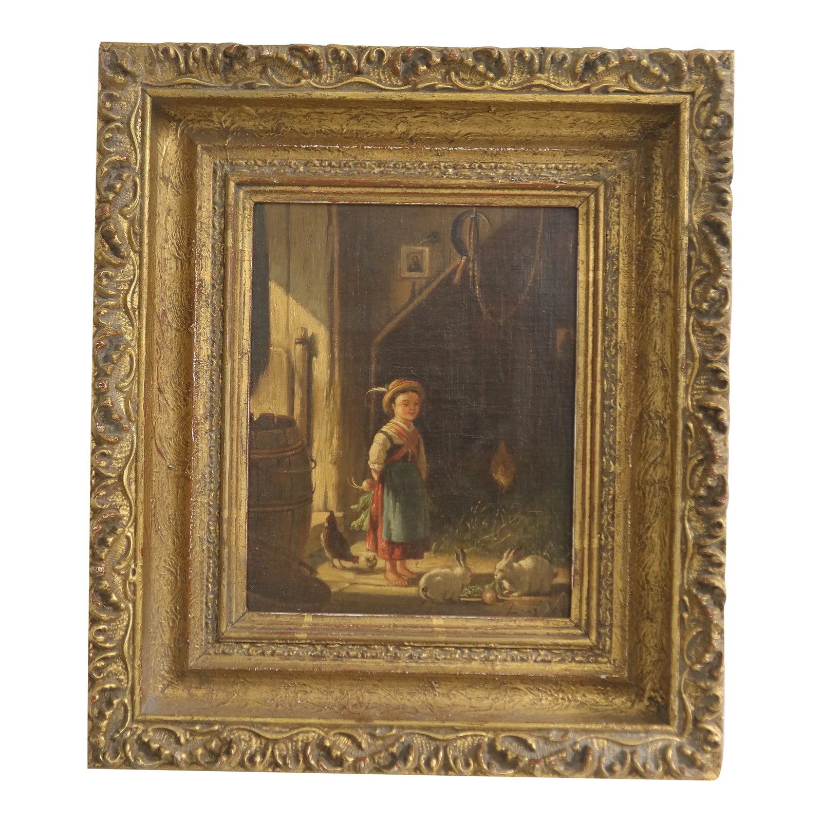 Otto Franz Feeding My Animals Oil Painting on Canvas | Chairish