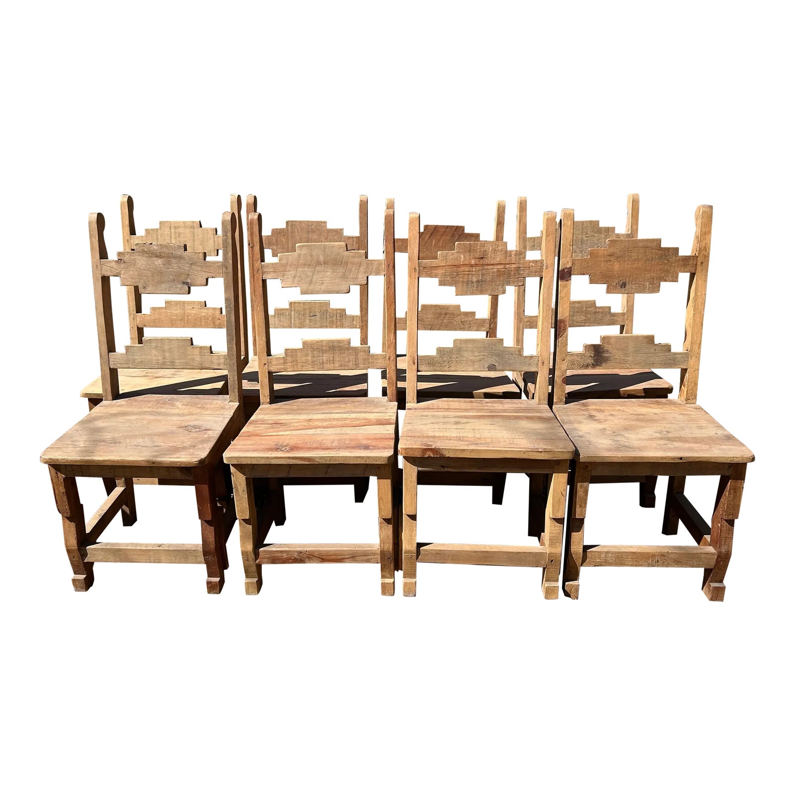 Rustic Pine Mexican Dining Chairs -Set of 8 | Chairish