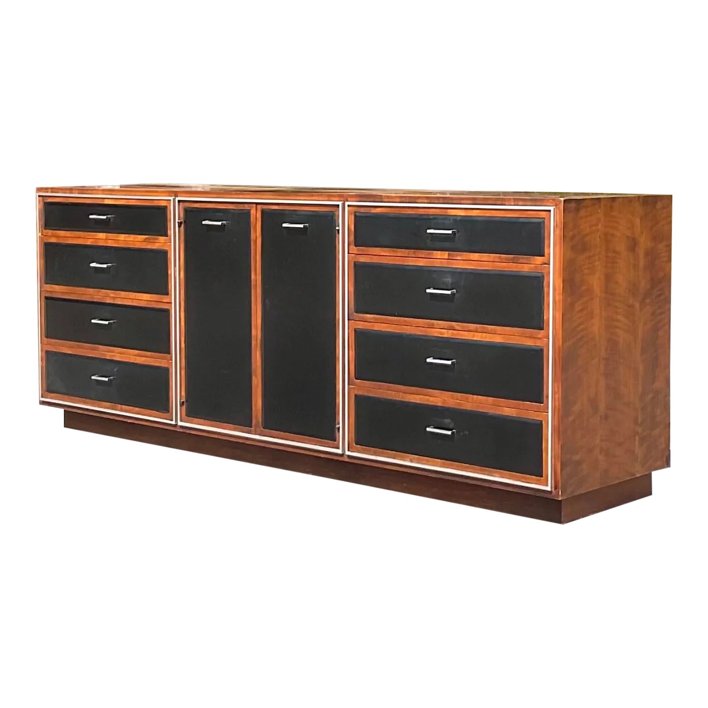 Vintage MCM John Stuart Leather Front Dresser | Chairish