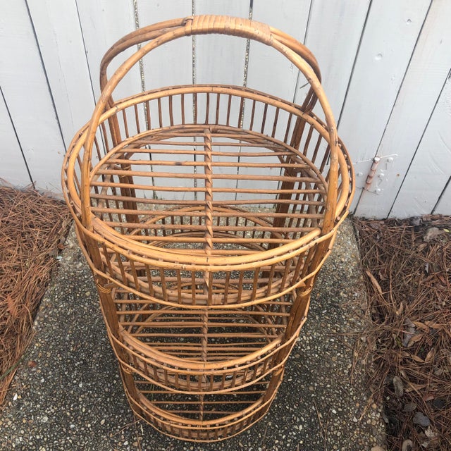 Vintage Bamboo Tall Circular Round Three Tiered Bar Cart Storage | Chairish
