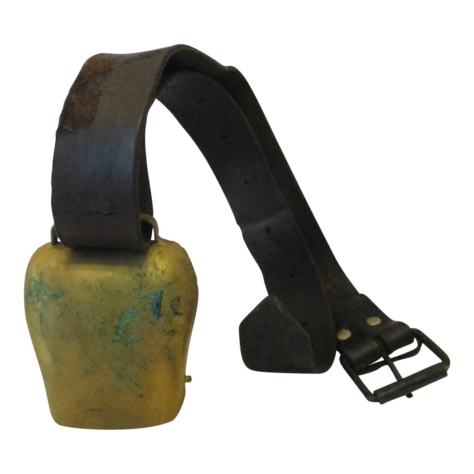Antique Swiss Hand Forged Copper Cowbell With Leather Strap | Chairish