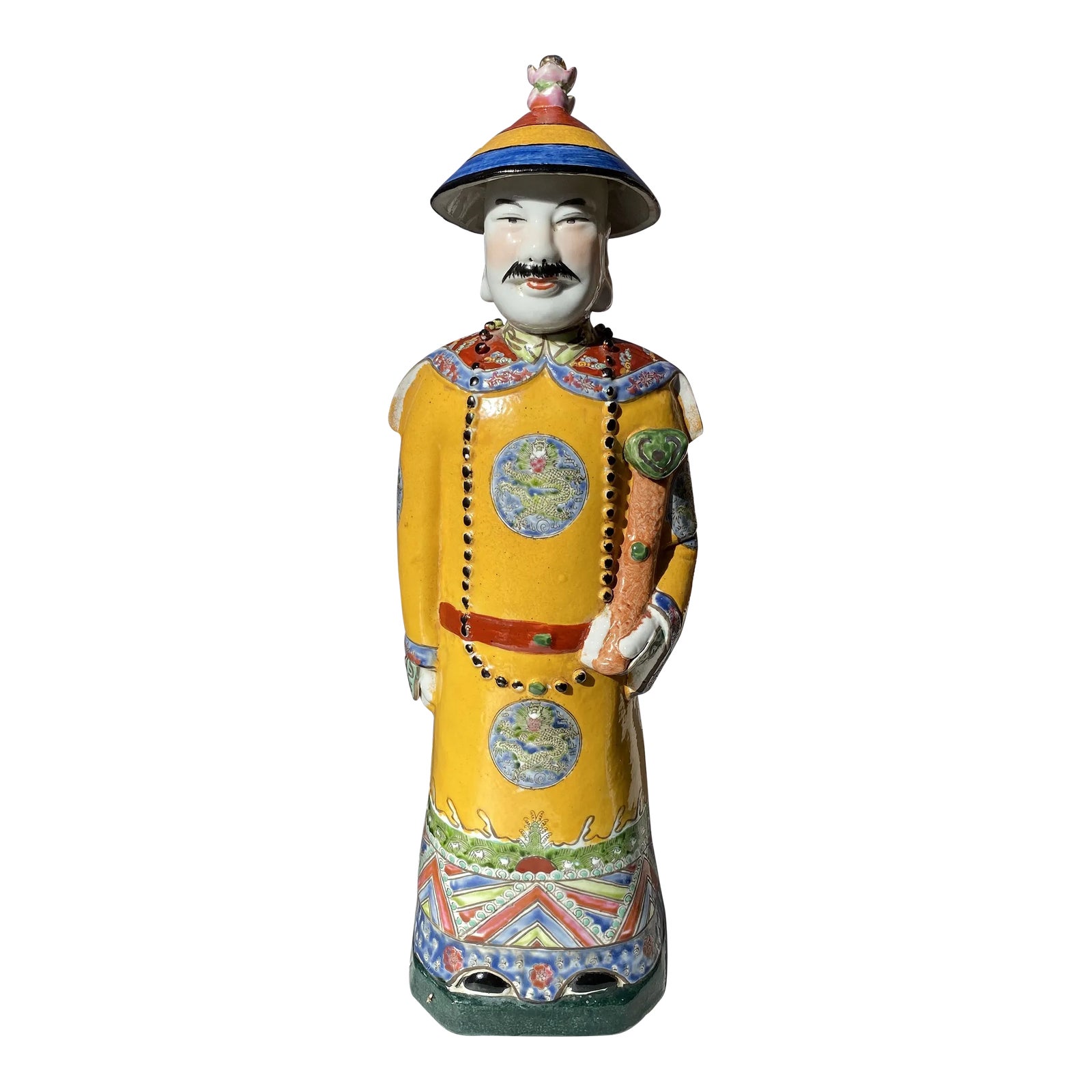 Vintage Large Porcelain Chinese Wucai Nobleman Statue | Chairish