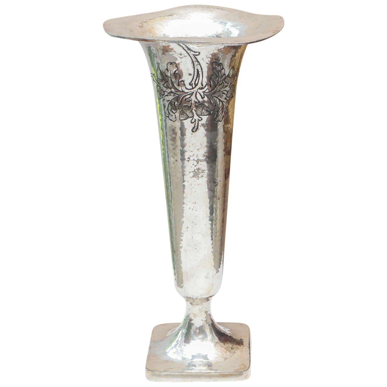 19th Century Victorian Sterling Silver Plated Trumpet-Form Vase | Chairish