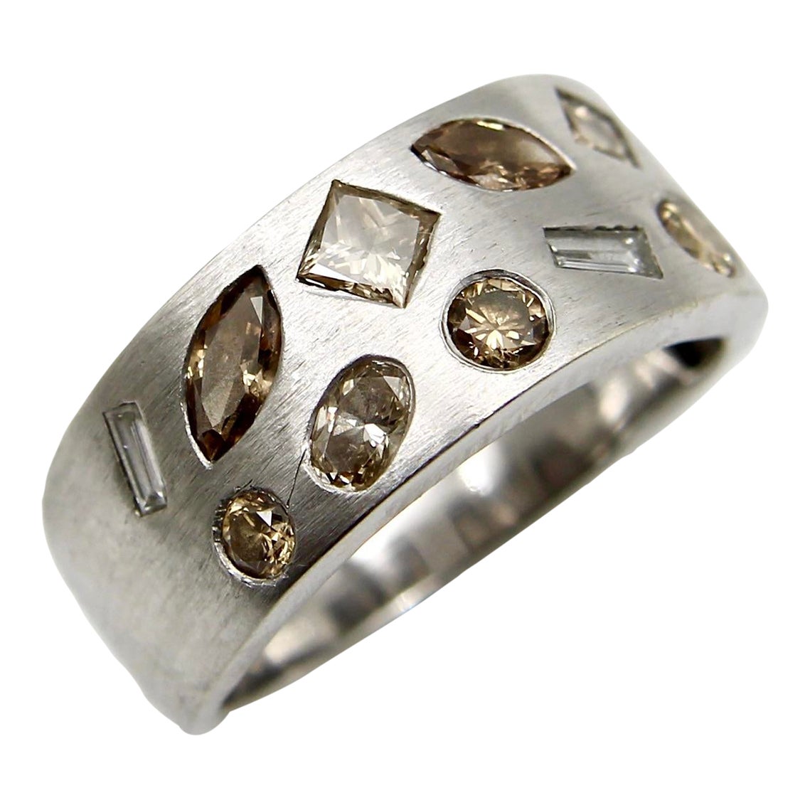 14k White Gold Multi-Colored Multi-Shaped Diamond Confetti Ring Size 7 ...