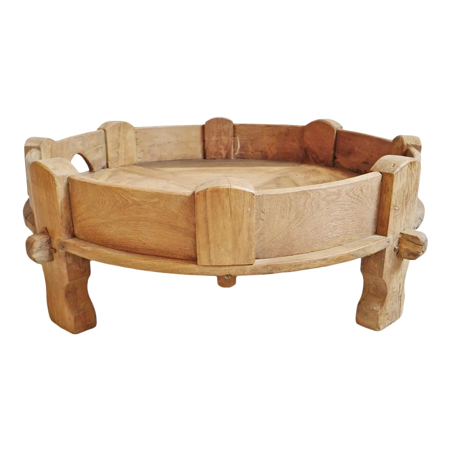 Vintage Chakki Grinder Wood Ottoman | Chairish