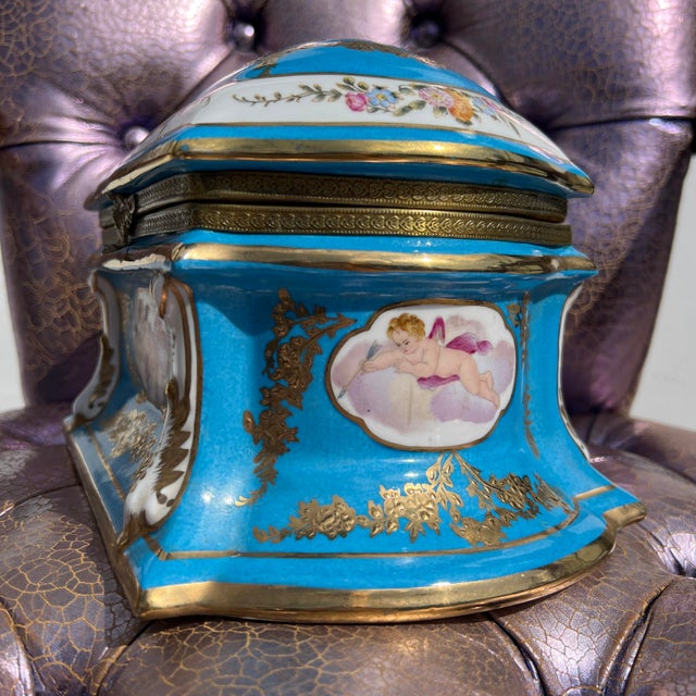 Vintage Cherub Angels Blue and Gold Sevres Porcelain Box | Chairish