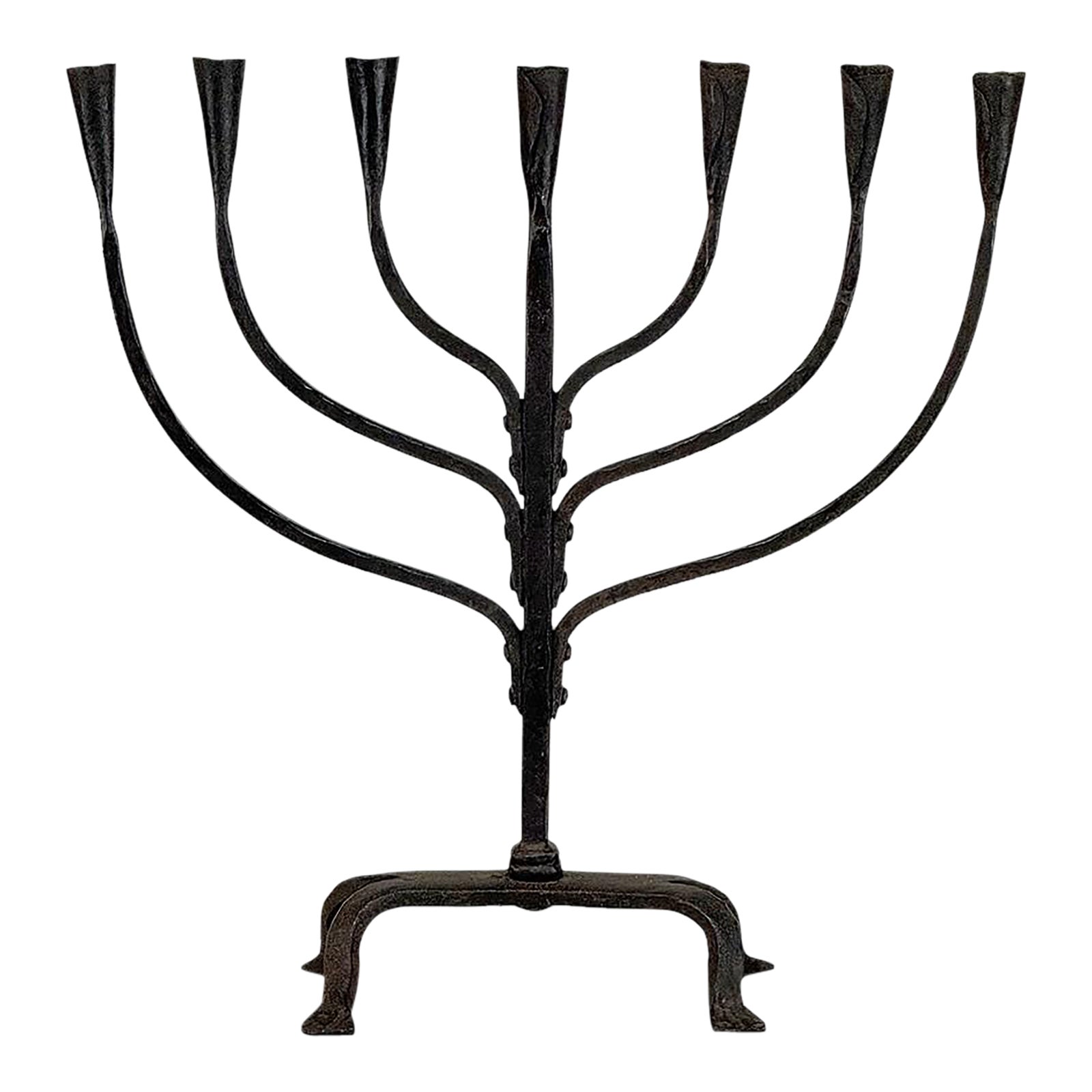 Mid-Century French Brutalist Hand-Forged Iron Seven-Light Candelabrum ...