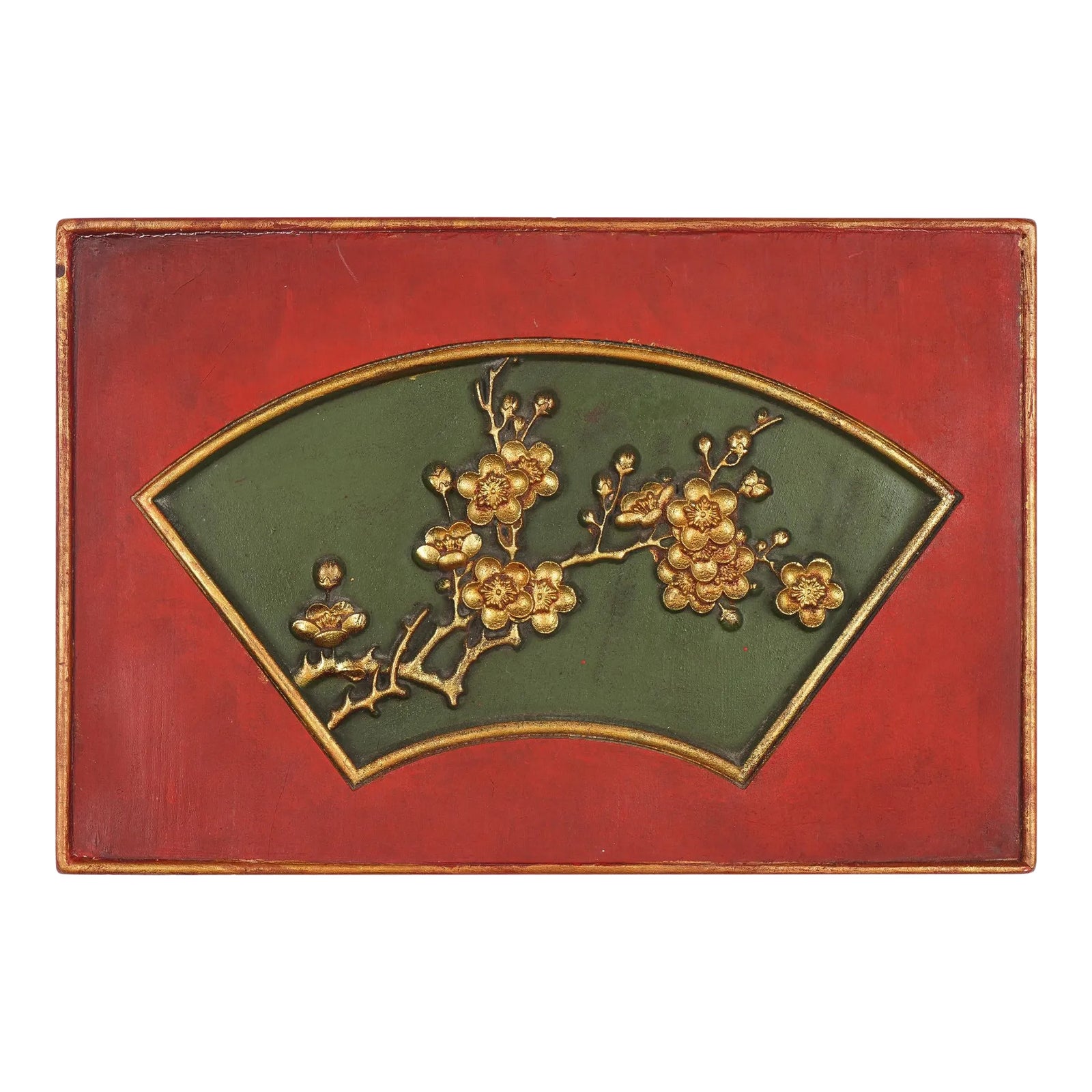 Chinese Rectangular Wood Panel Displaying Shallow Carved and Gilt ...