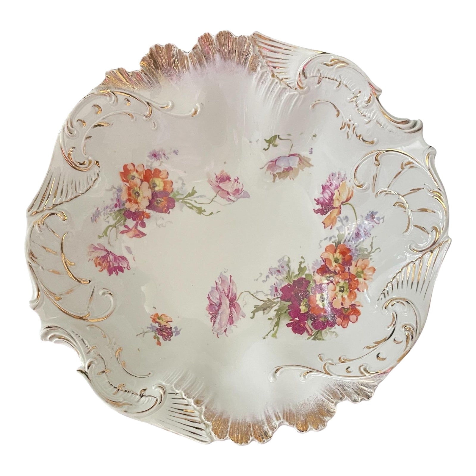 Antique German Porcelain China White/Floral Gold Scalloped Edge Serving ...