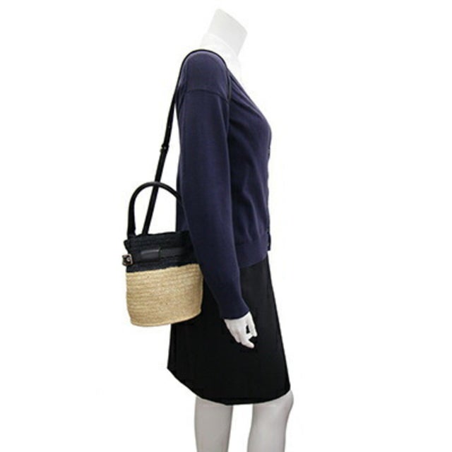 Celine Handbag Big Bag Nano Bucket 187242 Black Beige Raffia Leather ...