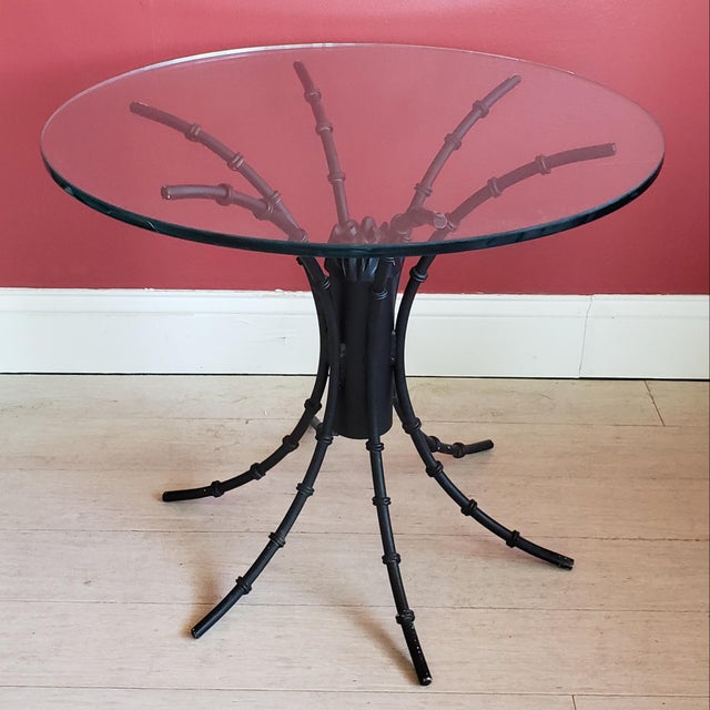 Vintage Black Iron Side Table With Glass Top | Chairish