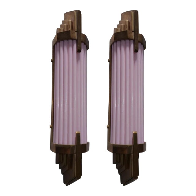 Pair Skyscraper Vintage 1940s Art Deco Wall Sconces Fixture Brass ...