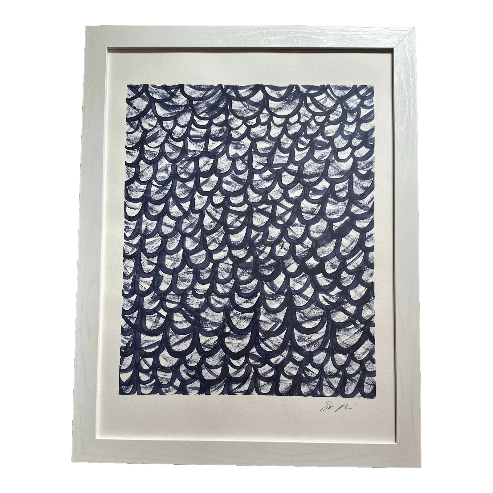 Erin Simon Original “Scrolling” in Navy Blue on Paper Framed | Chairish