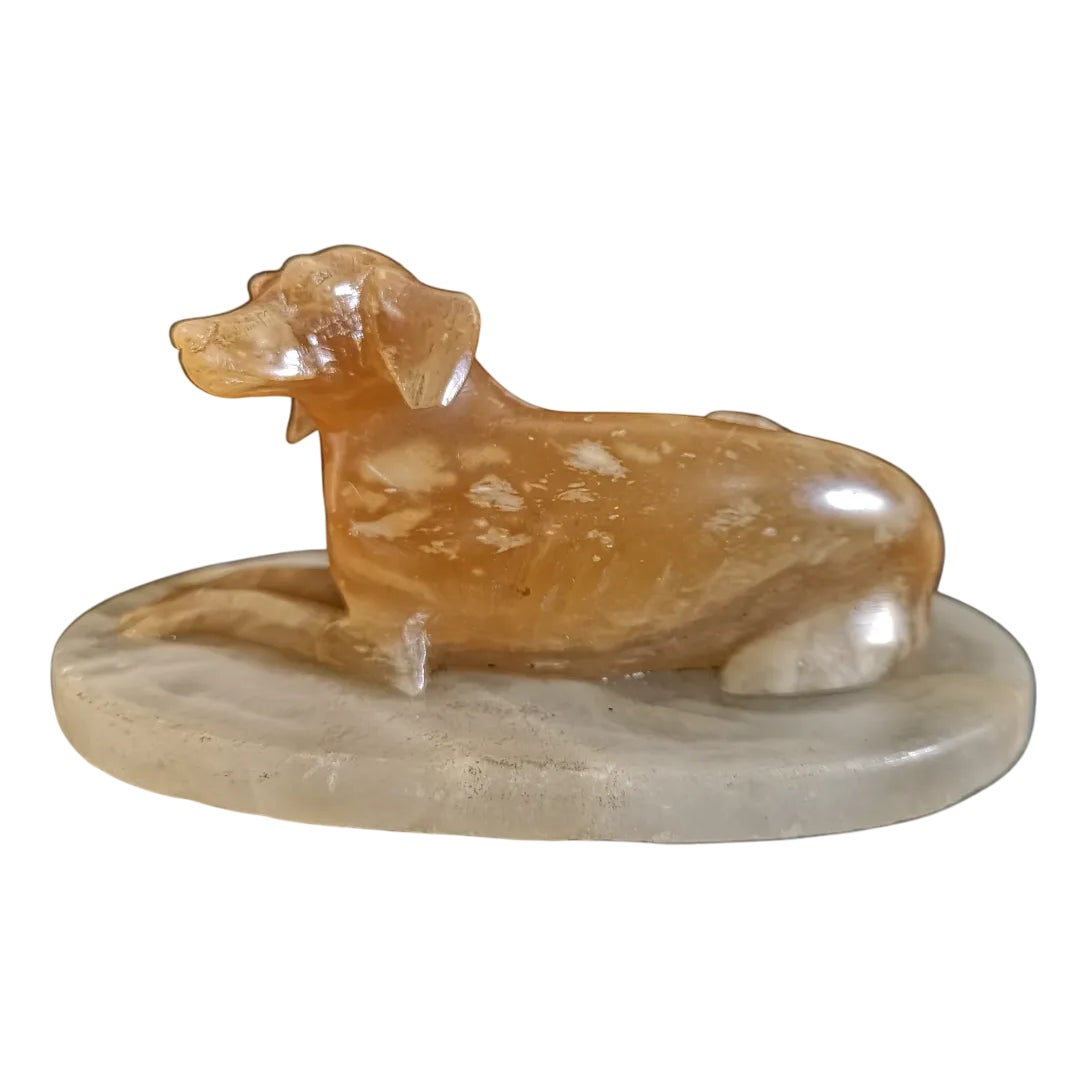 19th Century Italian Alabaster Sculpture of Dog, 1850 | Chairish