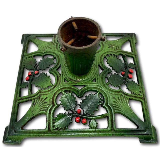 Antique 1920s Cast Iron Holly Leaf & Berry Motif Christmas Tree Stand ...
