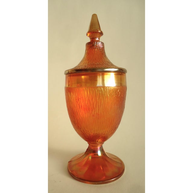 Iridescent Mid-Century Marigold Carnival Glass Lidded Bar Jars - a Pair ...