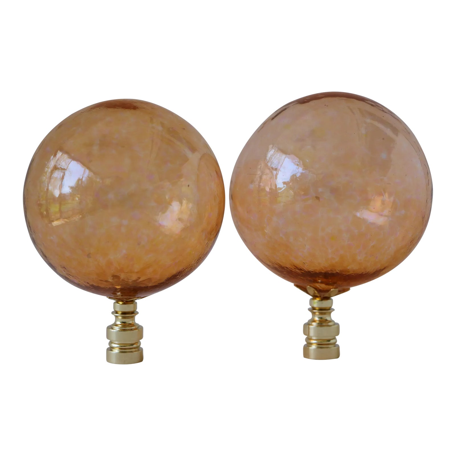 Handblown Glass Lamp Finials on Brass Hardware - a Pair in Peach | Chairish