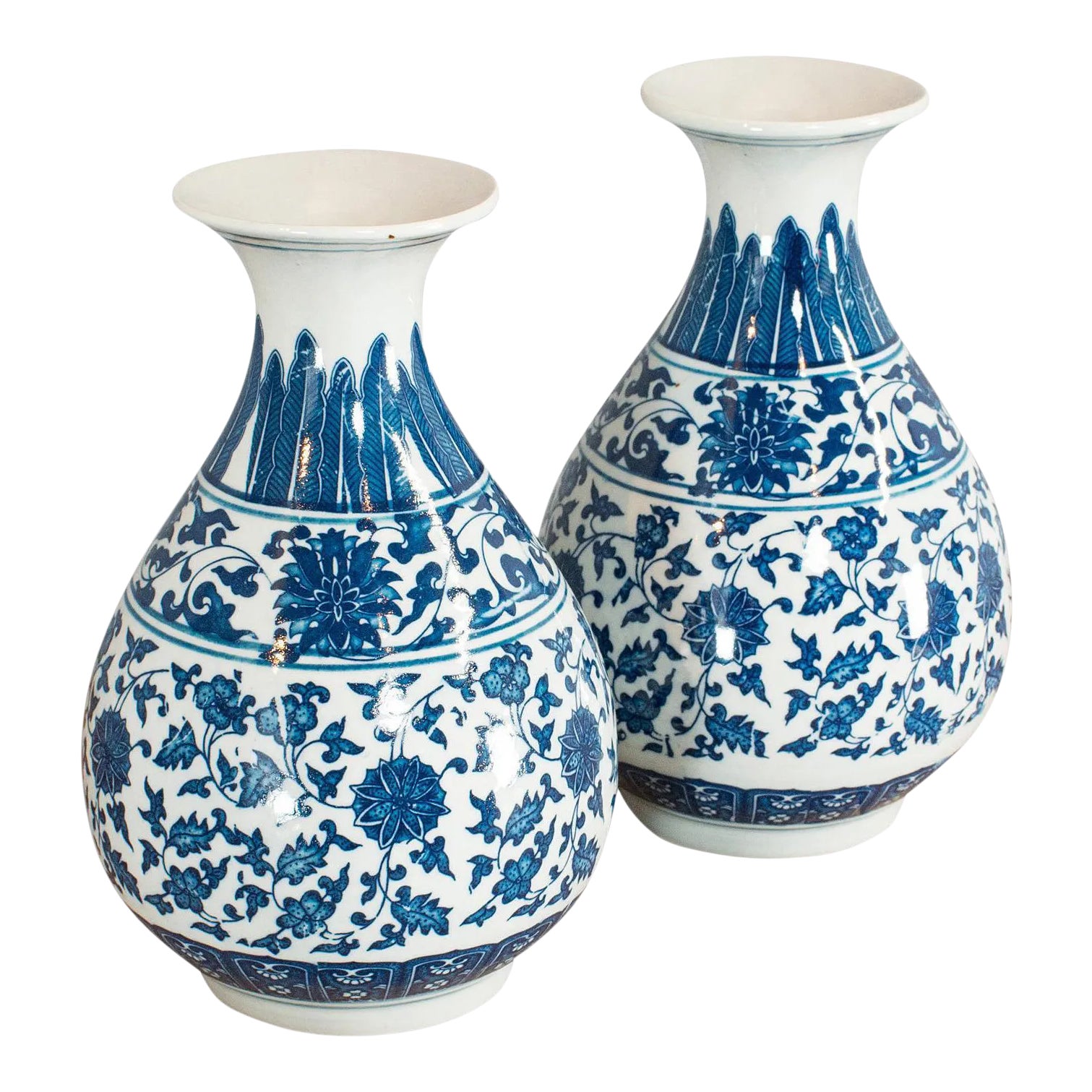 20th Century Decorative Oriental Ceramic Baluster Urn Vases - A Pair ...