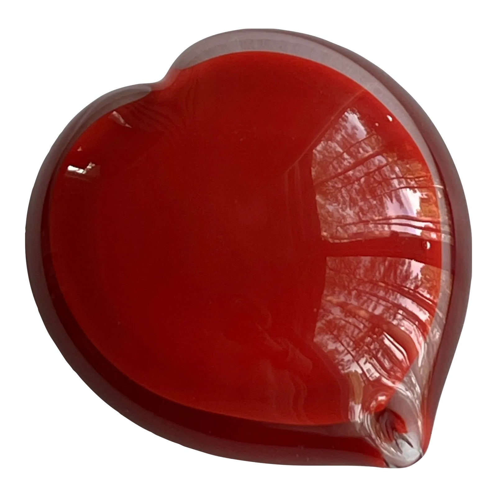 Blown Art Glass Red Heart Paperweight | Chairish
