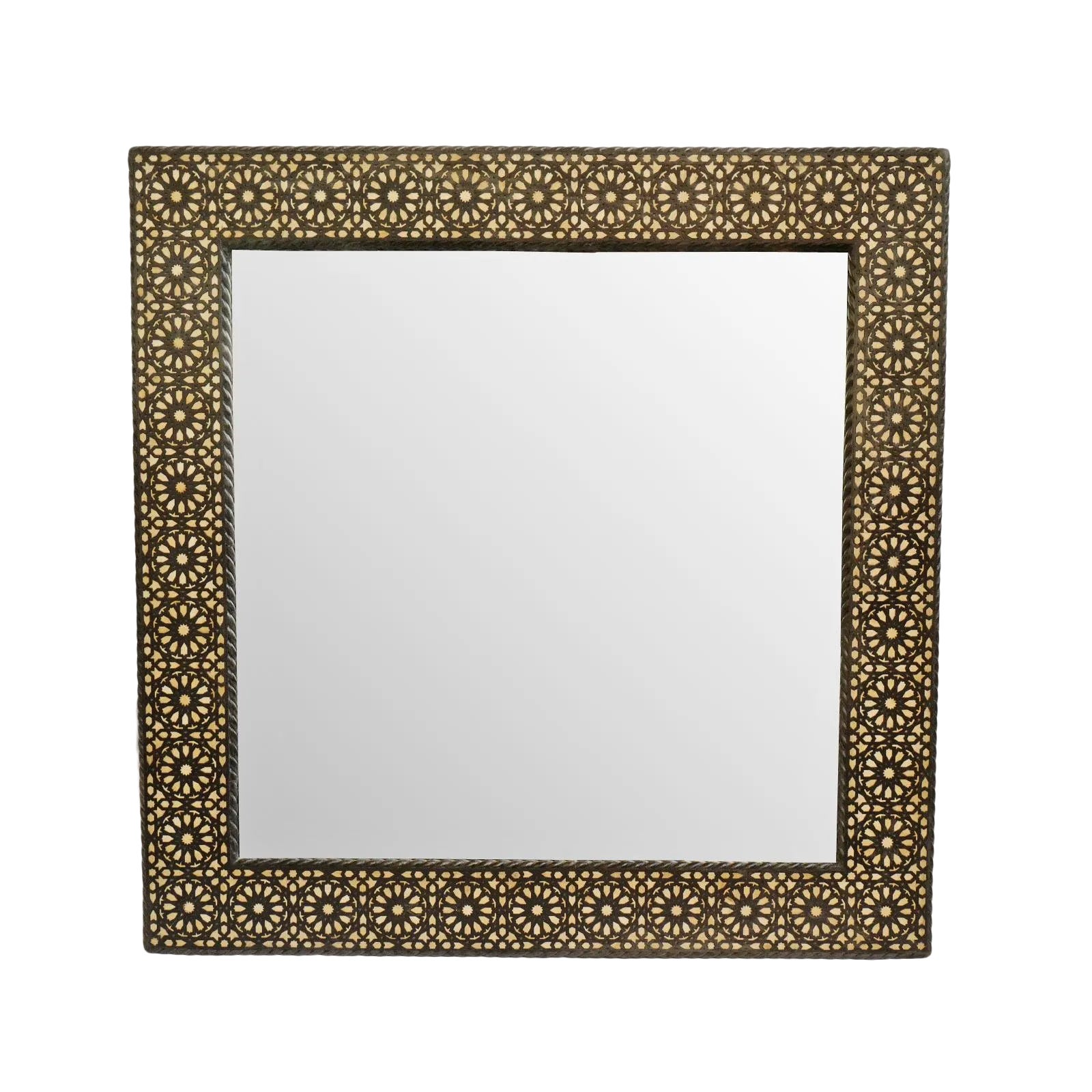 Square Moroccan Wood Inlay Mirror | Chairish