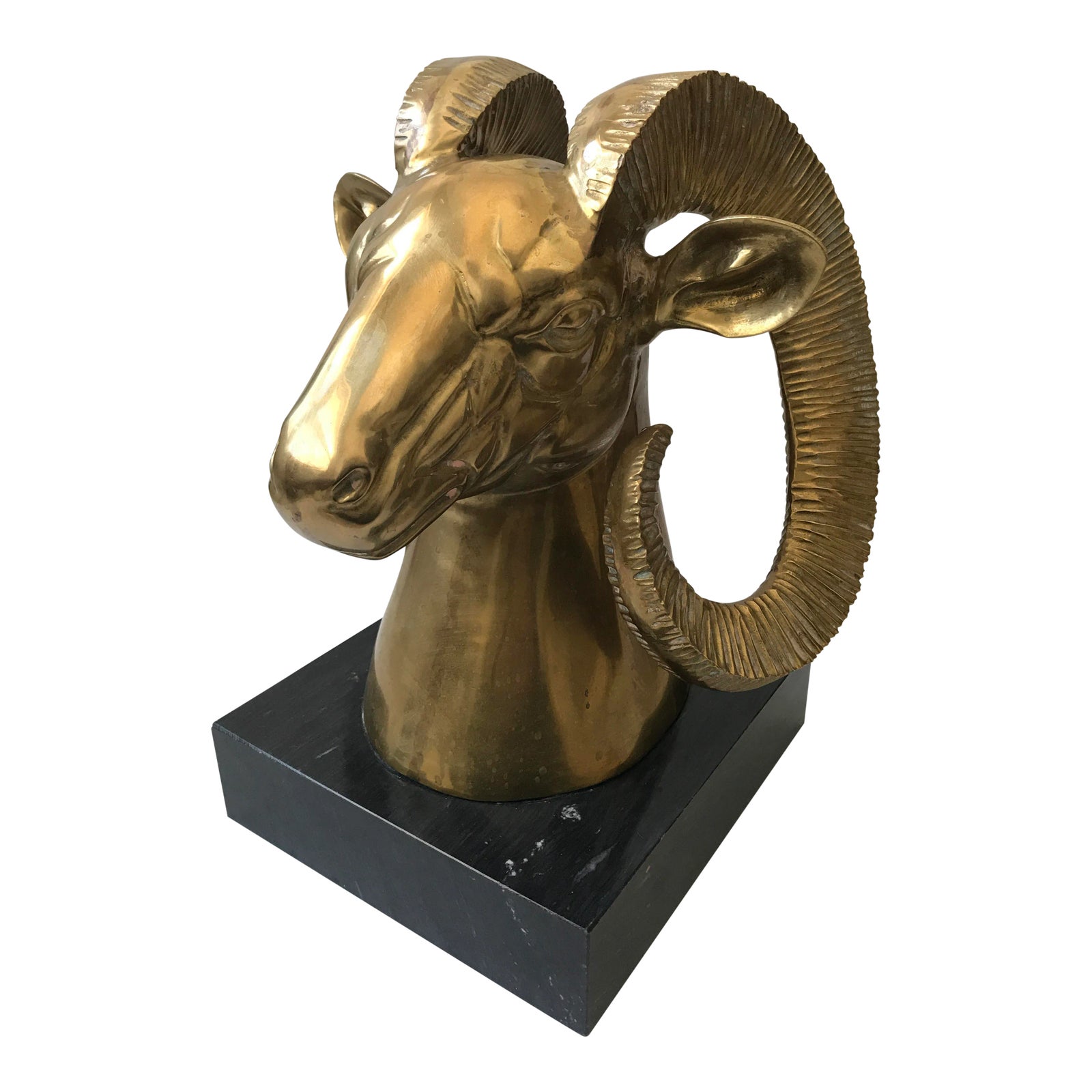 Brass Ram's Head With Marble Base | Chairish