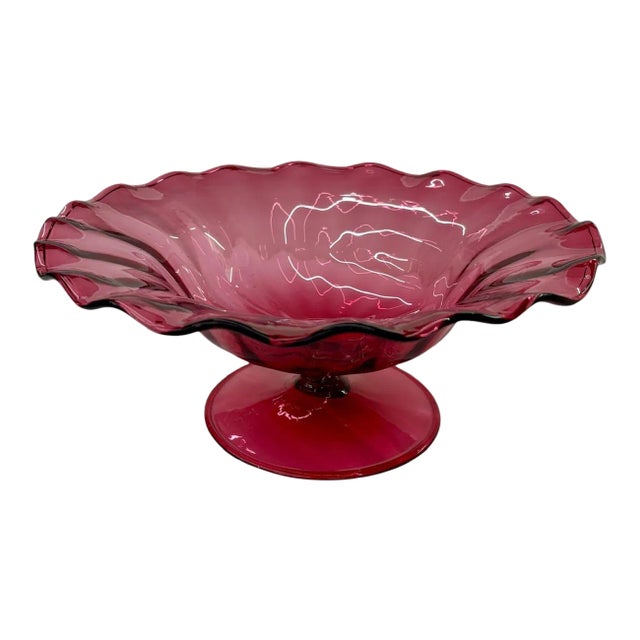 1960s Venetian Cranberry Glass Compote | Chairish