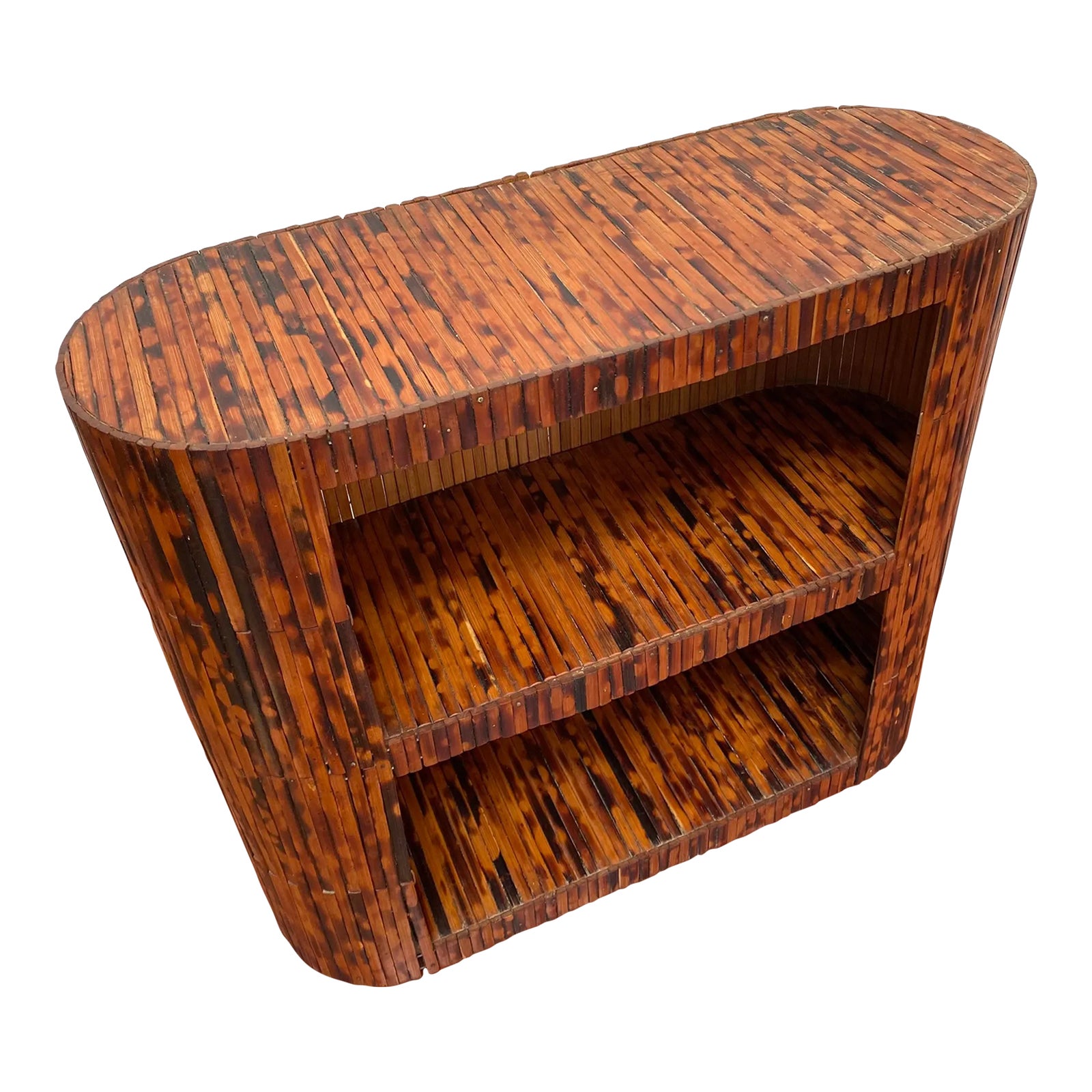 Burnt Bamboo Split Reed Wall Hung Cabinet | Chairish