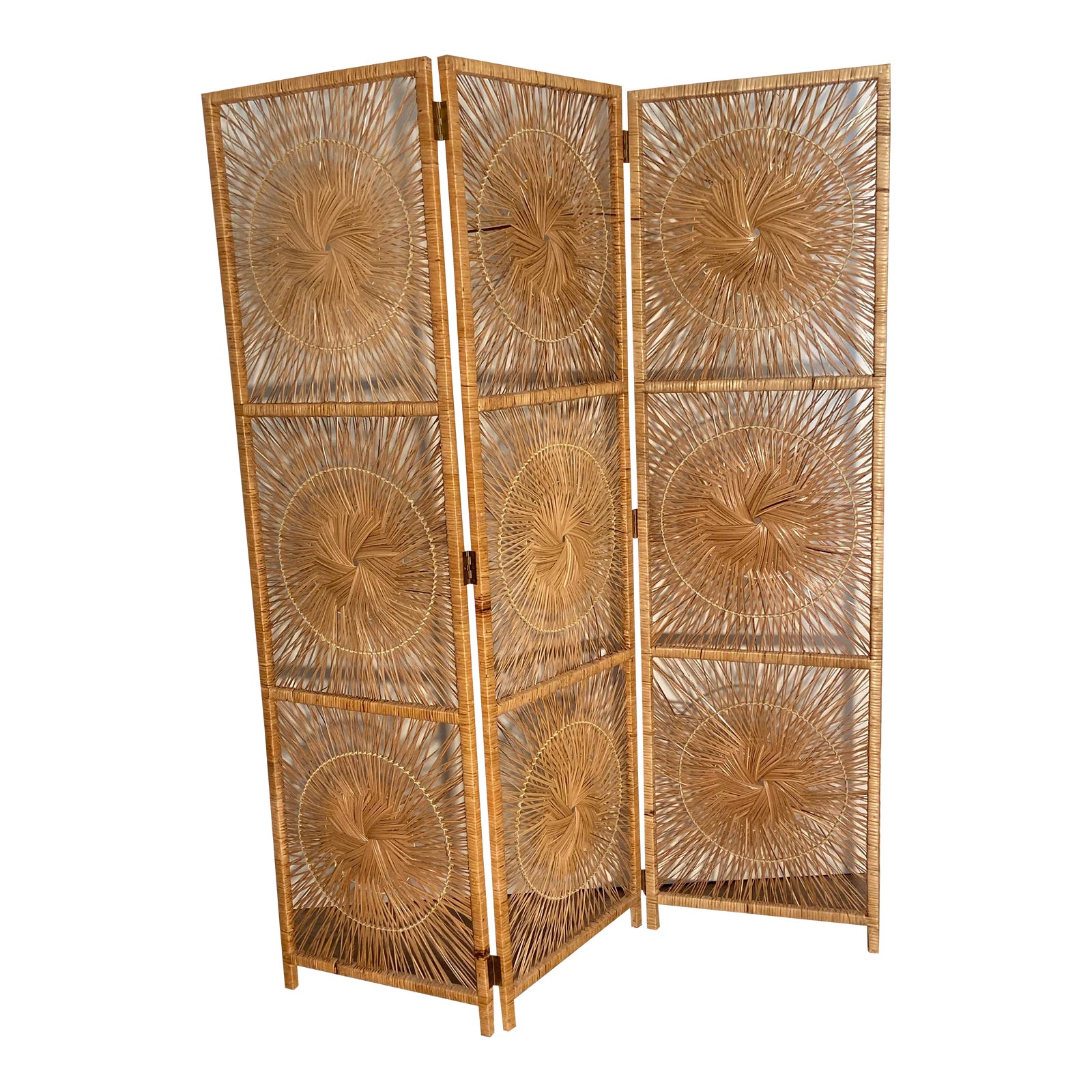 Wicker Screen Room Divider Rattan Three Panel Star Burst Sunburst ...