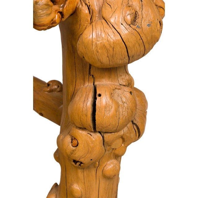 Rustic Blond Root Wood and Embossed Leather Throne Armchair | Chairish