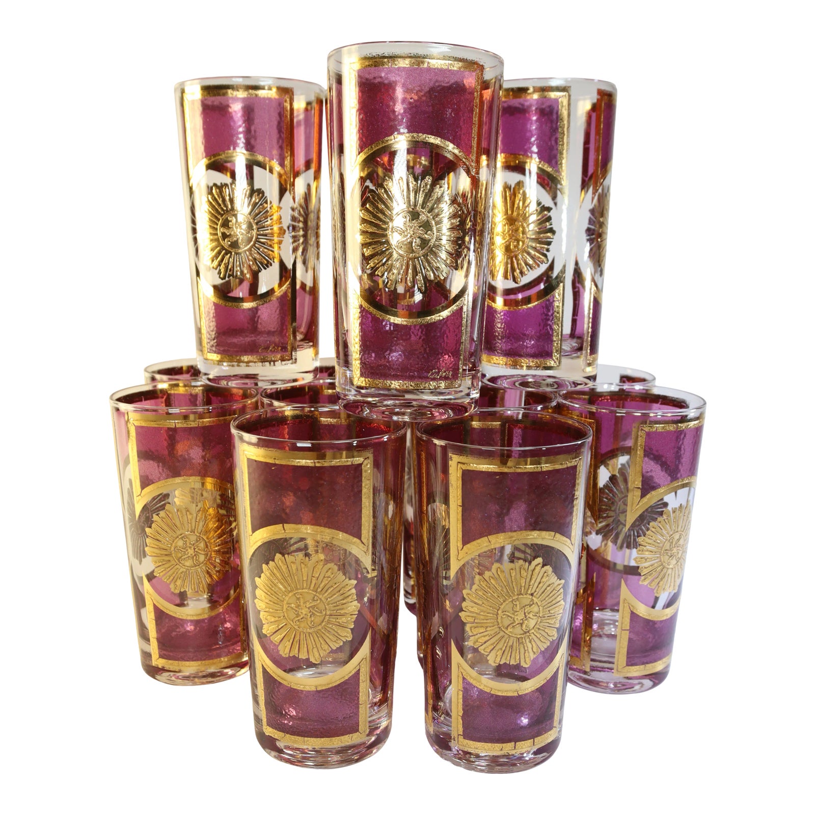 Vintage 1960s Culver Plum Crest Purple & Gold Highball Glasses- Set of ...