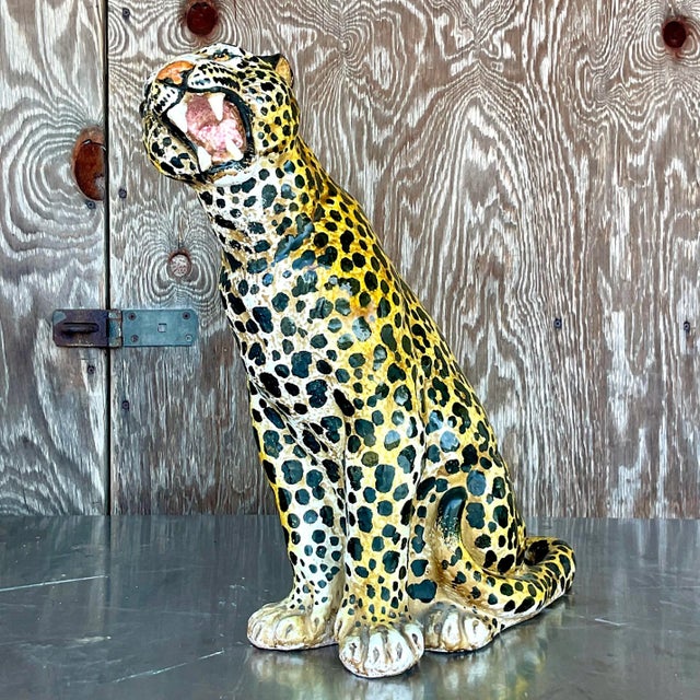 Vintage Boho Italian Glazed Ceramic Leopard | Chairish