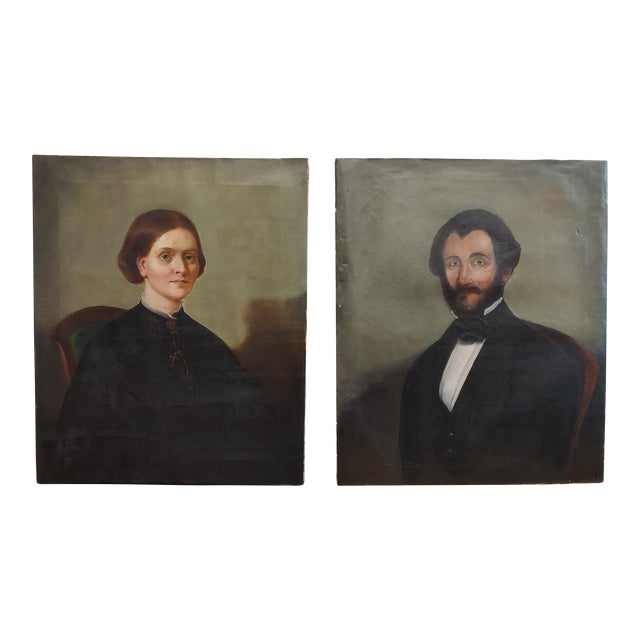 Mid 19th Century Portrait Oil Paintings of a Husband and Wife - a Pair ...