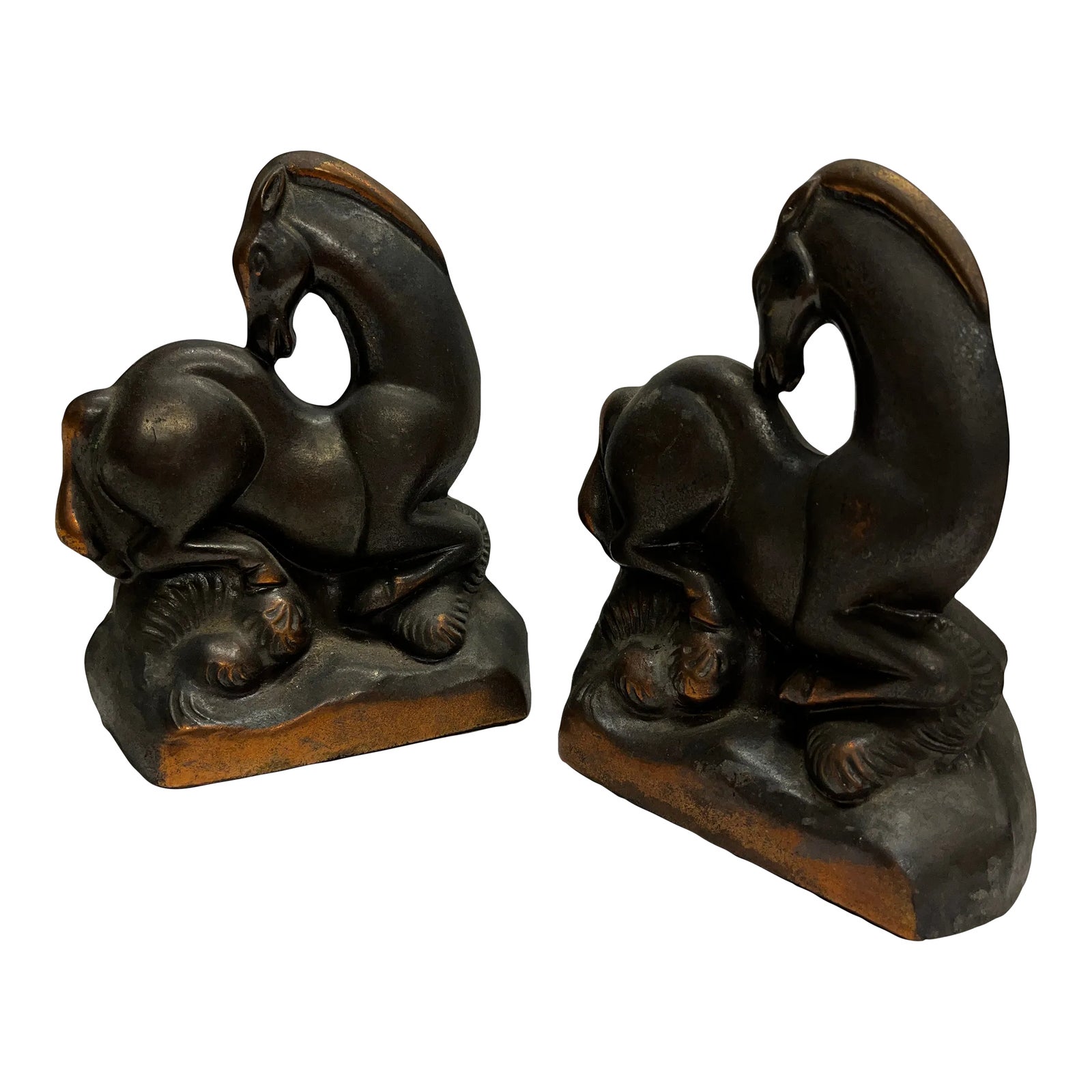 1920s Art Deco Horse Copper Bookends - a Pair | Chairish