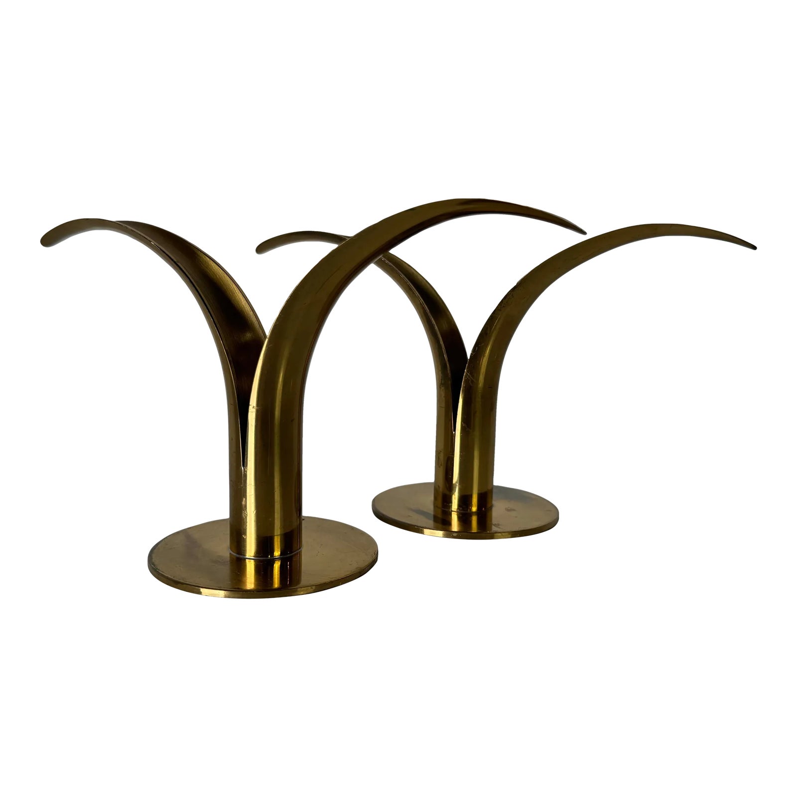 Mid Century Sweden Lily Brass Candlesticks - a Pair | Chairish