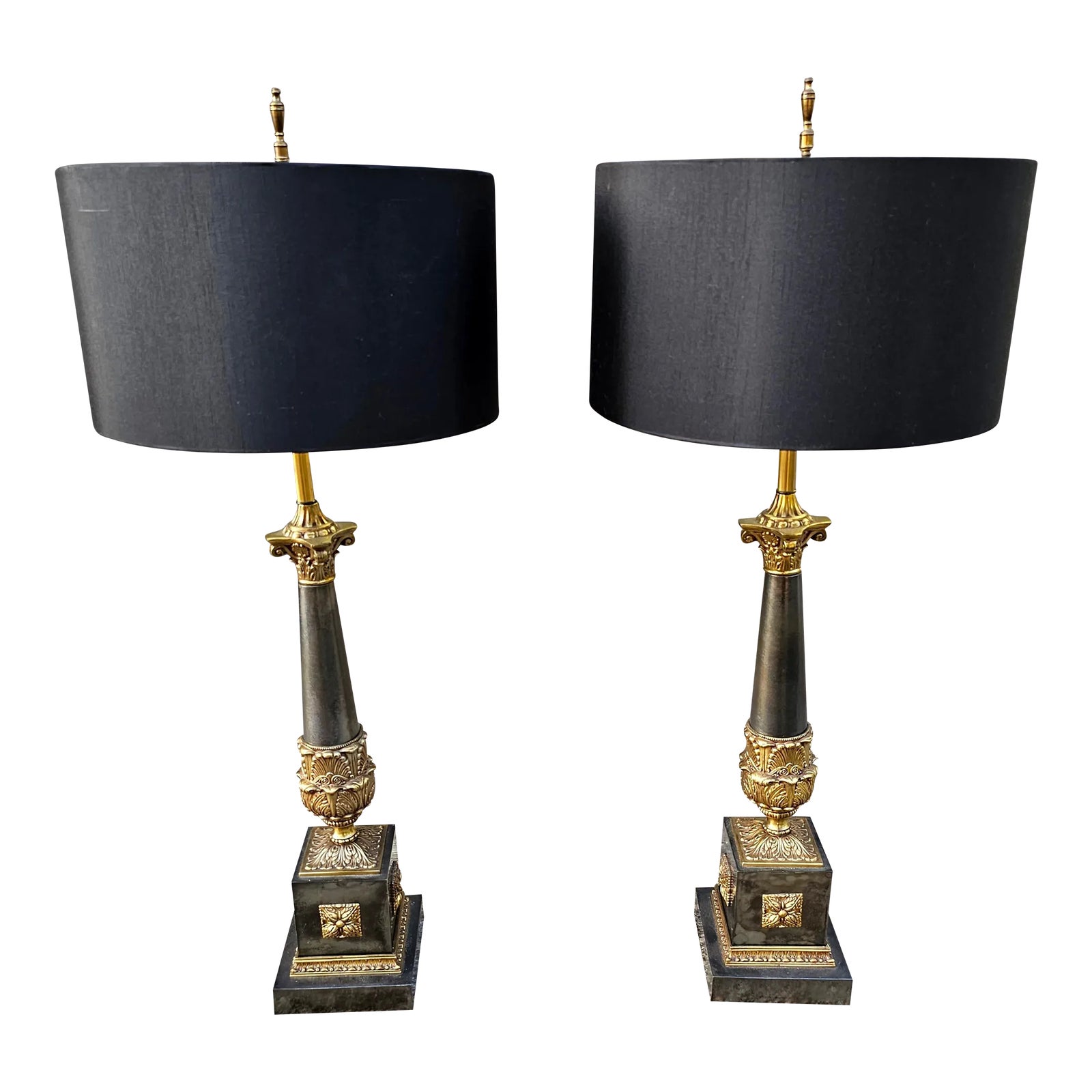 Pair of Vintage French Empire Neoclassical Column Table Lamps in Manner ...