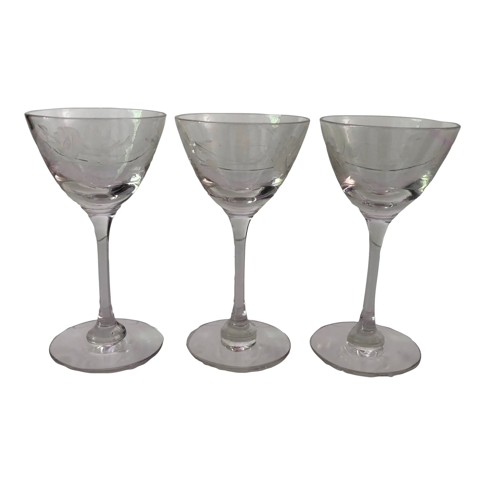 Vintage Rose Pattern Etched Stemware S/3 | Chairish