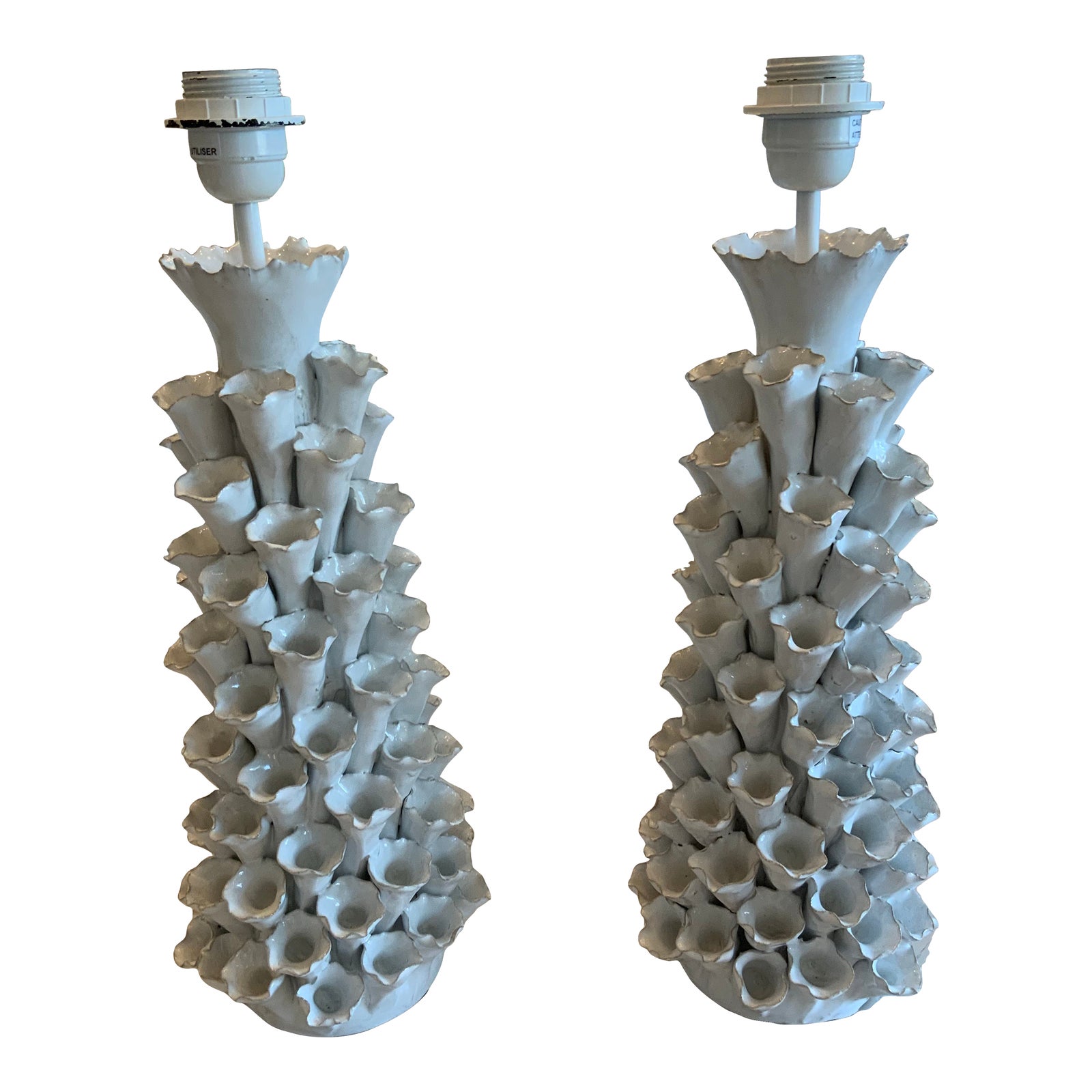 Pair of White Ceramic Coral Lamp Bases | Chairish