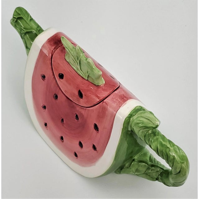 Vintage Porcelain Ceramic Watermelon Tea Pot With Green Leaf Handles ...