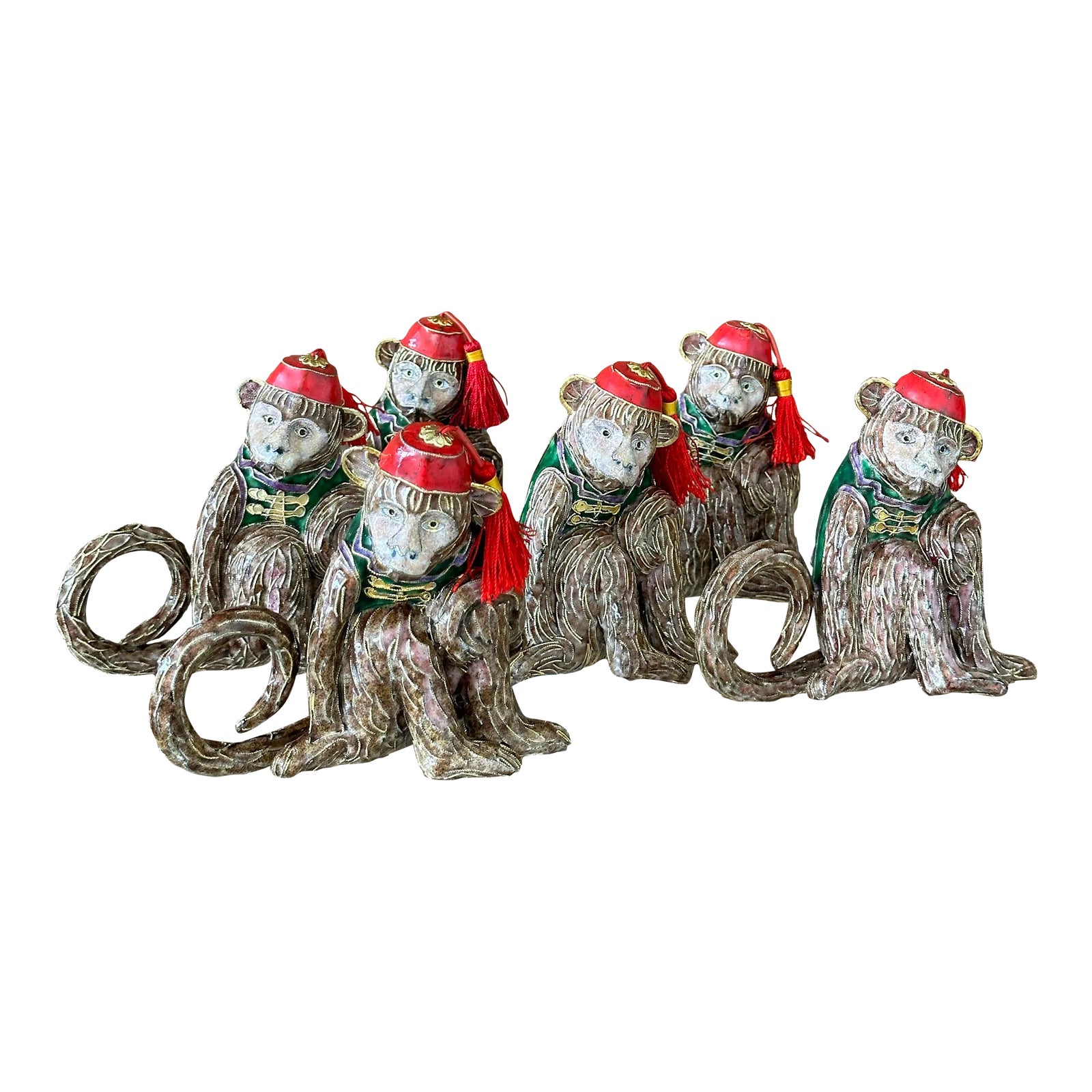Vintage Cloisonné Regency Monkey Napkin Rings-Set of Six | Chairish