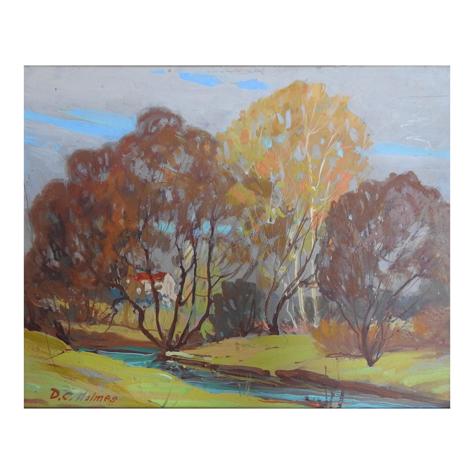Mid 20th Century Dwight Clay Holmes Fall Landscape Painting | Chairish