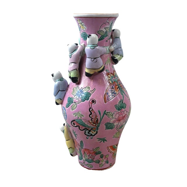 Mid Century Chinese Export Pink Porcelain Fertility Vase | Chairish