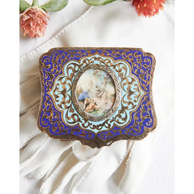 Antique European Silver Gilt Enamel Hand Painted Compact Box | Chairish