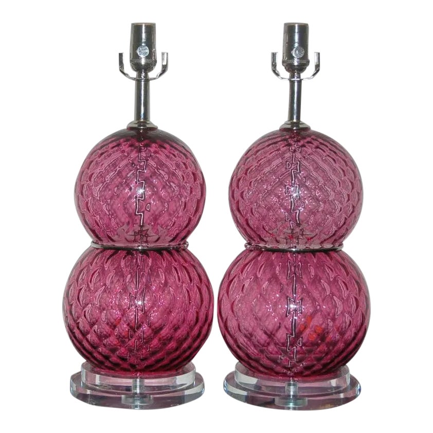 Vintage Cranberry Murano Glass Table Lamps by Swank Lighting | Chairish