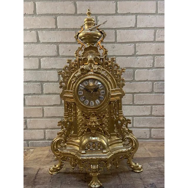 Antique Victorian Cast Brass Ornate Mantle Clock With German Works and ...