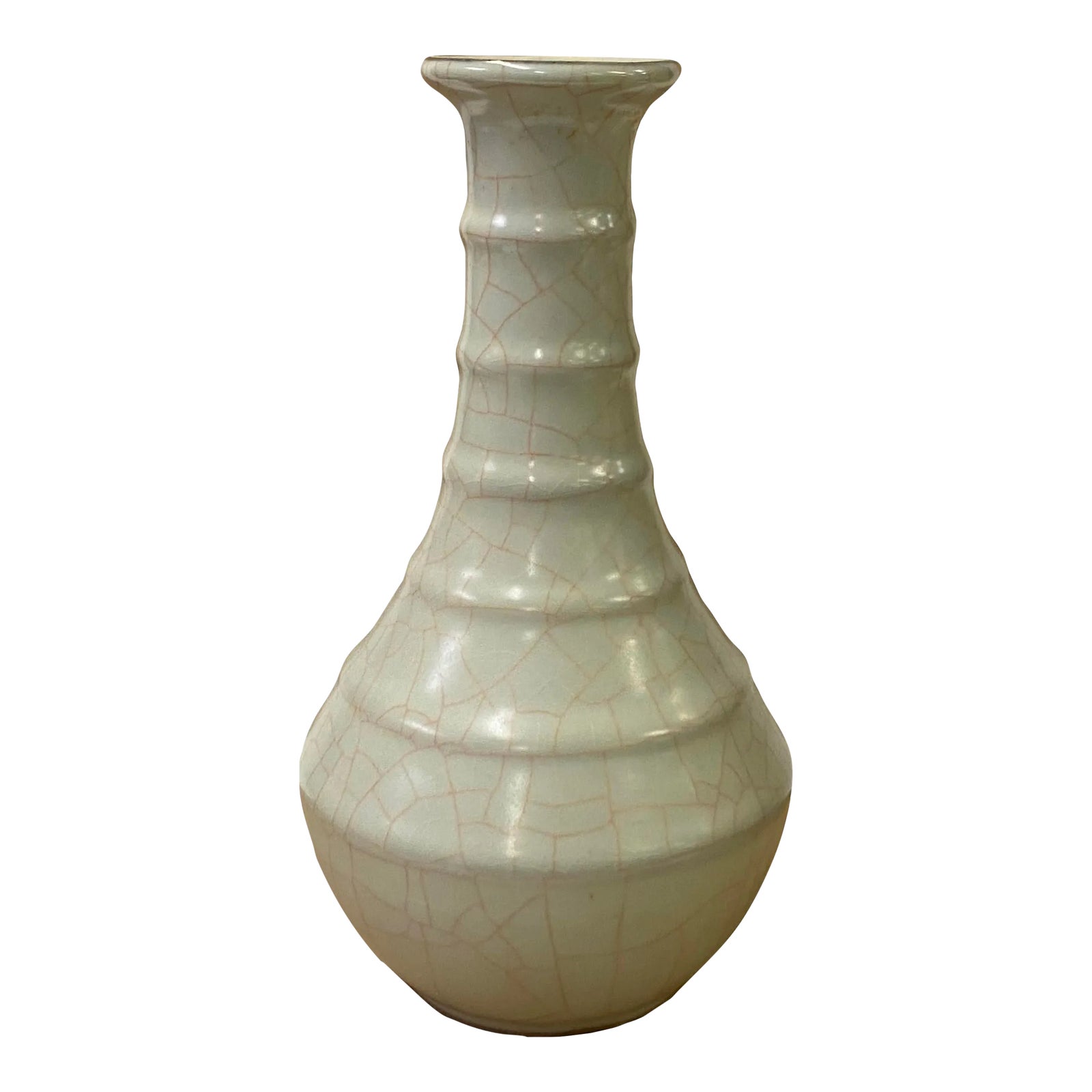Chinese Ceramic Crackle Pattern Light Celadon GuanWare Vase | Chairish